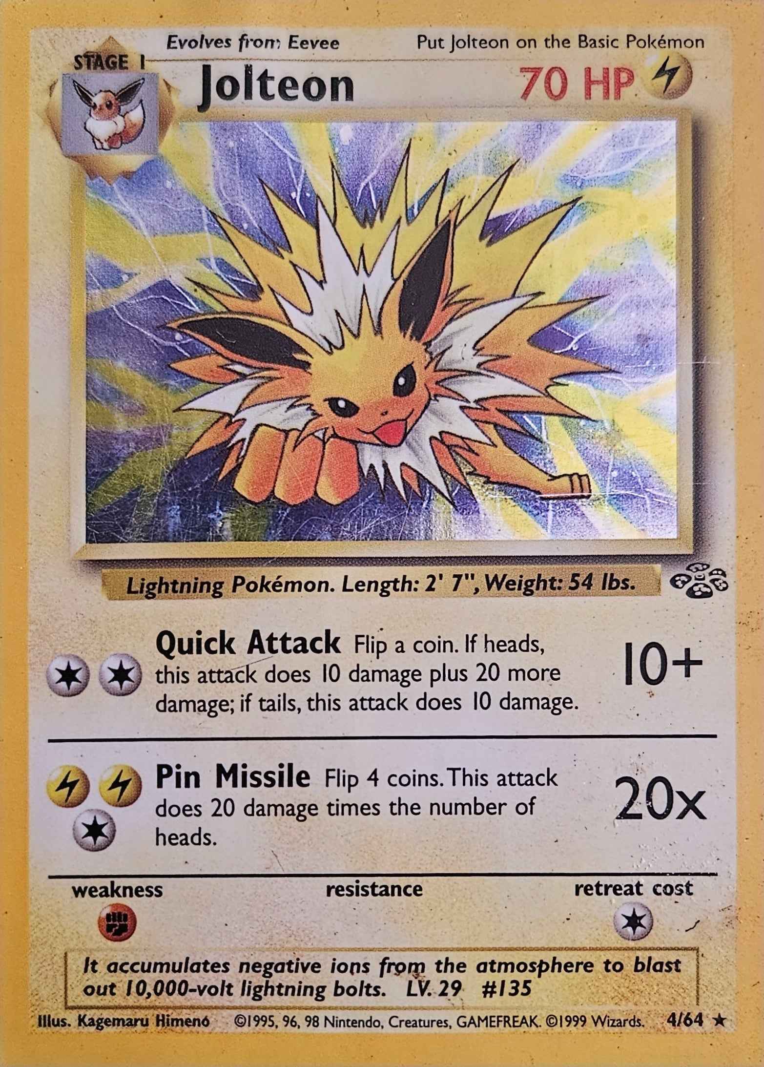 Pokémon Trading Card Game Jolteon card from Jungle expansion set ...